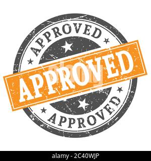 APPROVED orange black grungy round stamp Stock Photo - Alamy