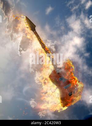 Bass guitar in fire Stock Photo - Alamy