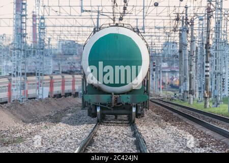 Freight train with oil approaches to the station Stock Photo - Alamy