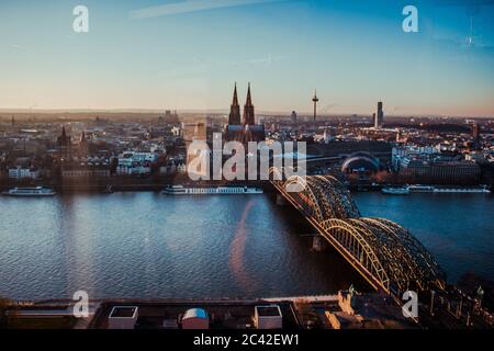 Landscape view, Cologne City, Cologne Cathedral, Hohenzollern bridge ...