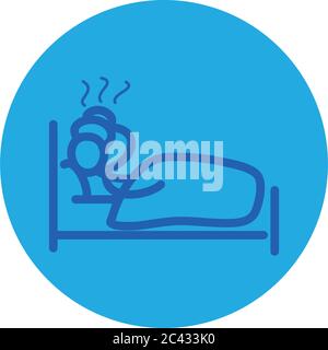 Stickfigure with fever on bed block style icon design of Medical care ...