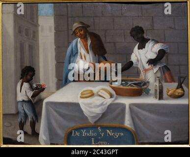 Casta Painting - 'Black and Indian woman: China Cambuja', 1763, Oil on ...