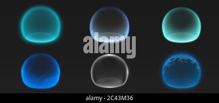 Force shield bubbles, various energy glowing spheres or defense dome ...