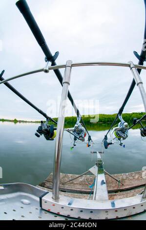 Close up of carp fishing rods with bite alarms in spring Stock Photo ...