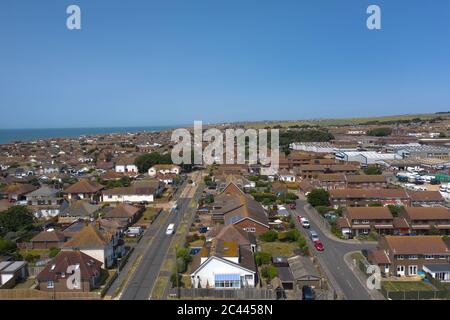 Aerial view of Peacehaven, East Sussex, a small seaside town perched on ...