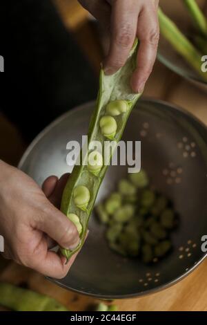 Senior woman showing colander of vegetables Stock Photo - Alamy