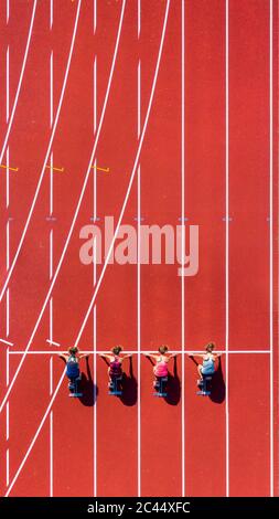 Germany, Baden Wurttemberg, Winterbach, Aerial view of three female ...