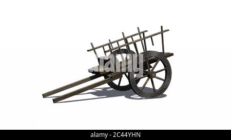 little ancient wooden medieval cart - isolated on white background ...