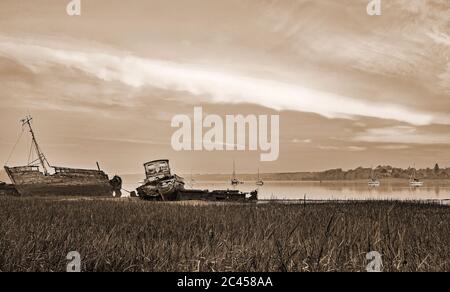 Views of boat wrecks at Pin Mill on the River Orwell just outside ...