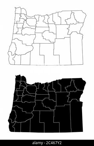 Oregon OR state Maps. Black outline map isolated on a white background ...