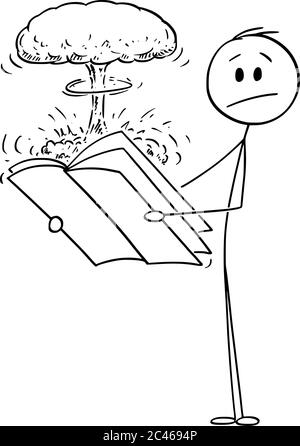 Shocked Person and Nuclear Explosion, Vector Cartoon Stick Figure ...