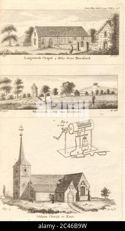 Longworth chapel. White Cross, Hereford. Ickham church, Kent 1792 old ...