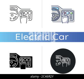 Car with touchscreen display chalk white icon on black background Stock ...