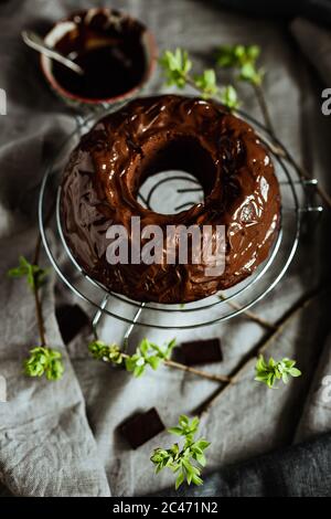 Sponge cake with chocolate frosting Stock Photo - Alamy