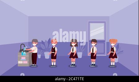 boys kids with medical masks washing hands design, Back to school and ...
