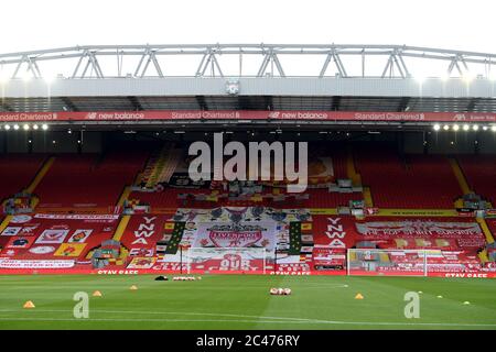Banners in the Kop end ahead of the Premier League match at Anfield ...