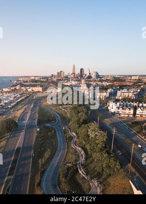 CLEVELAND OHIO SKYLINE FROM AERIAL VIEW Stock Photo - Alamy