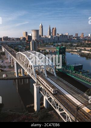 CLEVELAND OHIO SKYLINE FROM AERIAL VIEW Stock Photo - Alamy