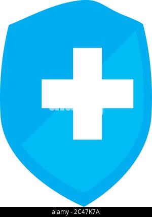 Cross inside shield flat style icon design of Medical care health and ...