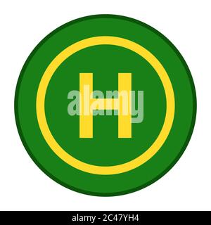 Green and yellow helideck icon, helicopter and drone landing pad ...