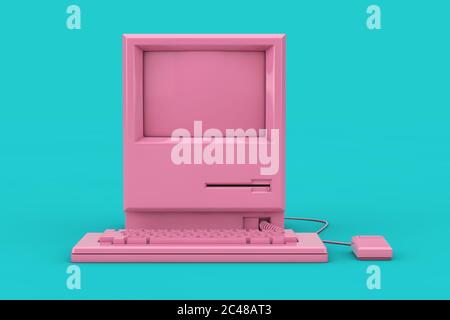 3D rendering of a pink pc monitor with copy space on a black background ...