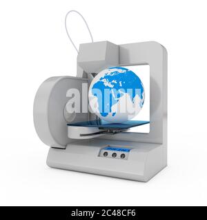 3D printer with Earth globe, 3D rendering isolated on white background ...