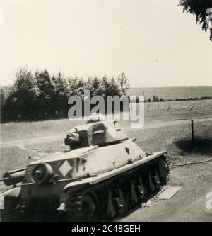 WW2 - WWII, 1940, Abandoned french tank and biker german soldier, Near ...