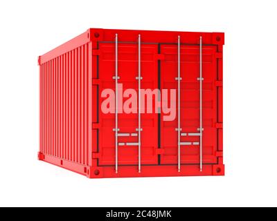 Shipping freight container. Red intermodal container. Side view. 3d ...