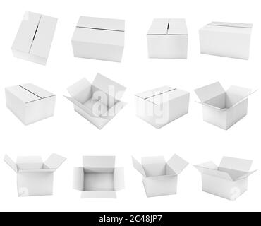 Set of cardboard boxes or carton gift box isolated on white background ...