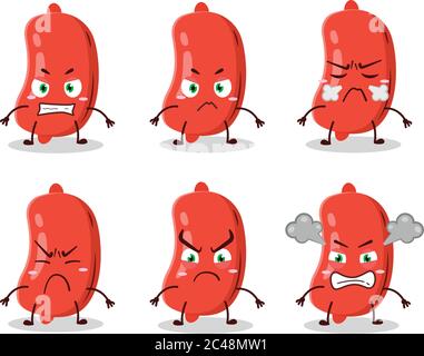 Sausage cartoon character with various angry expressions. Vector ...