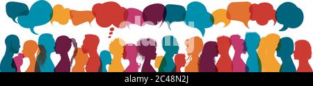 Multicultural crowd talking. Dialogue group diverse people different ...