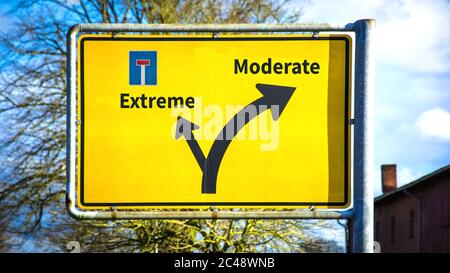 Street Sign the Direction Way to Moderate versus Extreme Stock Photo ...