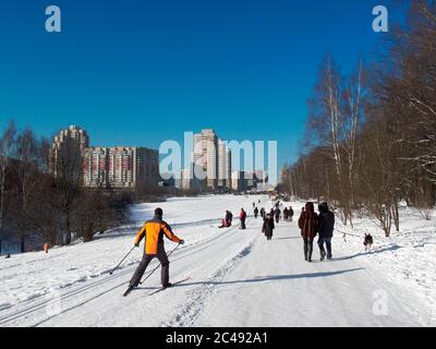 Bitsevski Park (Bitsa Park) in winter after a heavy snowfall. Moscow ...
