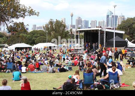 Crowds watch Renegades of Munk perform on stage at the 2014 Yabun ...