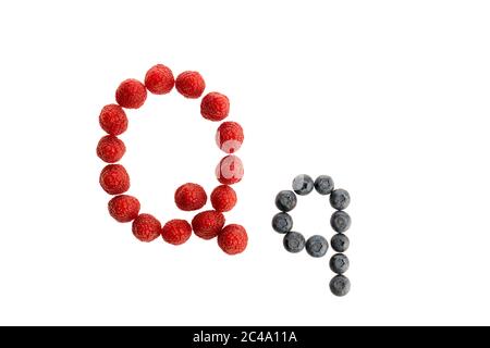 Alphabet from fresh fruit, raspberry and blackberry, isolated on a ...