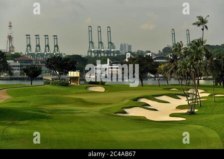 View of hole No 17 at Sentosa Golf Club (Serapong) on Sentosa Island in ...
