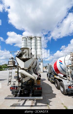 Cement mixer truck at a production plant in Thailand S. E. Asia Stock ...