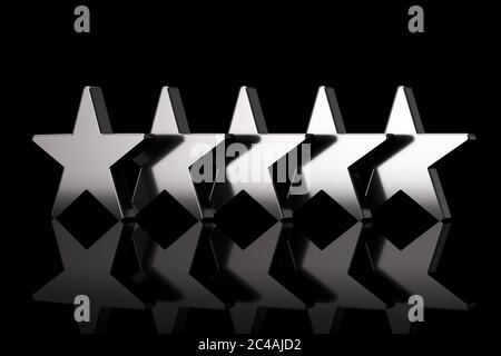 Five Silver Stars with Reflections on a black background. 3d Rendering ...