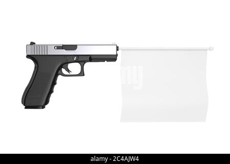 White Blank Flag for Your Design Comming Out from Modern Gun on a ...