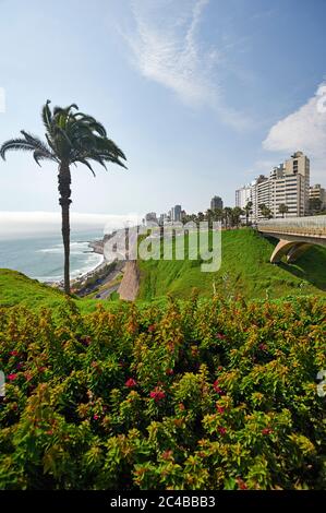 Miraflores district, cliff and the Costa Verde high way in Lima, Peru ...