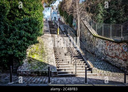France, Paris, stairs of the Calvaire Street in Montmartre district ...