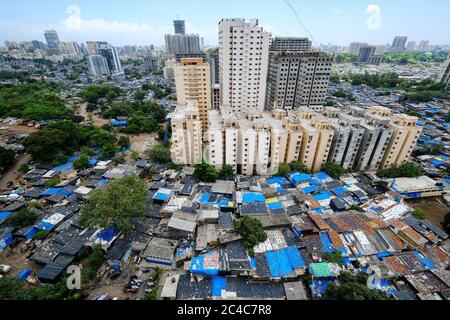 Mumbai, India/June 24, 2020: Aerial view of Appa Pada slum in Malad ...