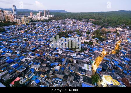 Mumbai, India/June 24, 2020: Aerial view of Appa Pada slum in Malad ...