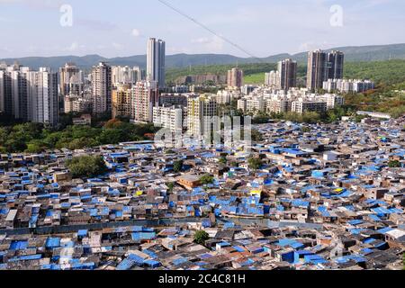 Mumbai, India/June 24, 2020: Aerial view of Appa Pada slum in Malad ...