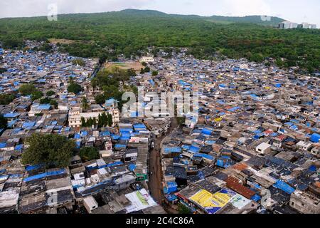 Mumbai, India/June 24, 2020: Aerial view of Appa Pada slum in Malad ...
