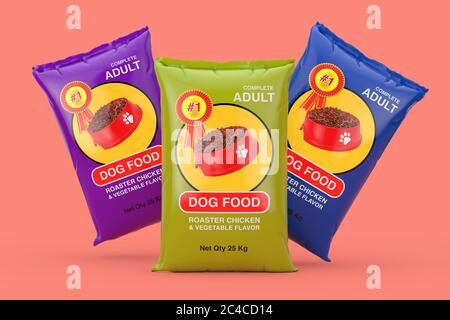 Dog Food Bag Packages Design on a white background. 3d Rendering Stock ...