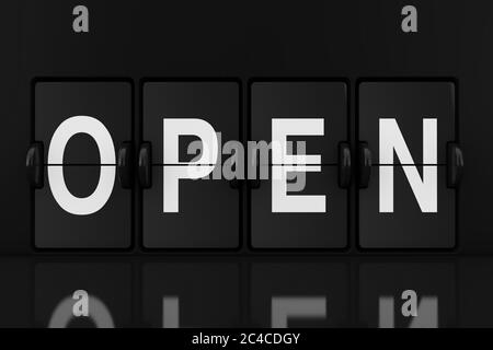 Mechanical Analog Flip Clock Board with Welcome Sign extreme closeup. 3d Rendering Stock Photo ...