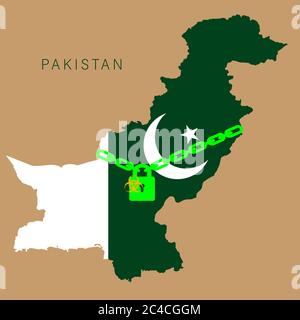 Coronavirus cell with Pakistan flag and map. Stop COVID-19 sign ...