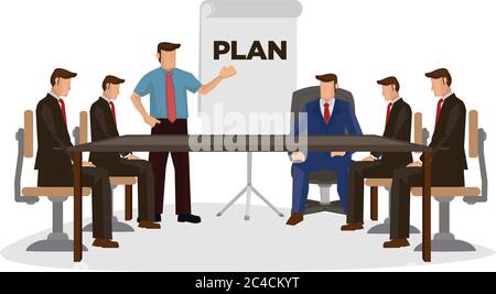 Business cartoon of a meeting and boss making a workload promise he ...