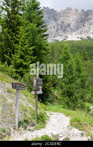Tourist pathway with sign posts in the Dolomites, Italy Stock Photo - Alamy